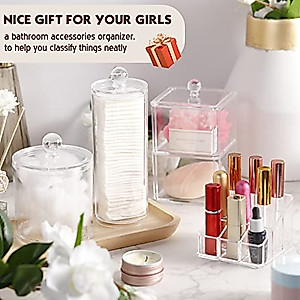 Zopeal 8 Packs Cotton Swab Holder Acrylic Bathroom Organizer Clear Plastic Apothecary Jar Makeup Organizers Bathroom Cosmetic Cotton Pad Holder Acrylic Stackable Cotton Ball and Swab Holder Organizer