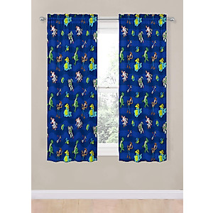 Jay Franco Kids Window Drapes - 4 Piece Curtain Set Includes 2 Tiebacks, Beautiful Bedding Room Décor and Easy Set Up, Blue - Toy Story, 63 Inch