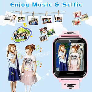 Kids Smart Watch Phone, HD Touch Screen Smartwatch with Music MP3 Player, Video Recorder, Camera, Games, SOS, Dinosaur Wristband, (1GB SD Card) Sport Wrist Watch for Age 3-14 Boys Girls Gifts-Pink