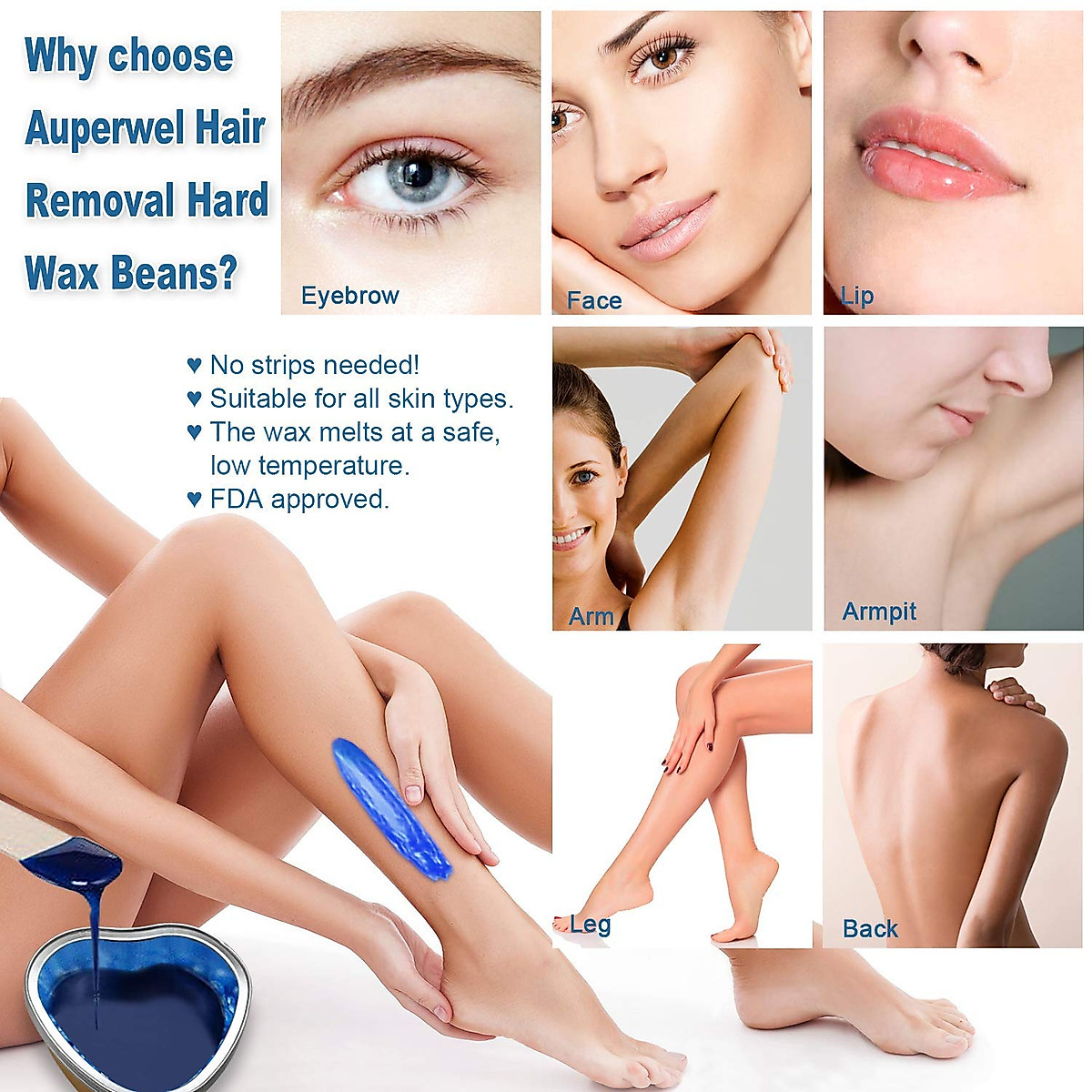 Waxing Kit for Women - Automatic Thermostatic Wax Warmer for Hair Removal Hard Wax Kit with 14.1oz Wax Beads, Beginner Wax Pot Wax Machine for Brazilian Waxing