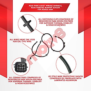 Motiv8 Dodge RAM Rear Parking Assist Wiring Harness, Jumper 1500 09-10, 2500 3500 10, 11-18 RAM 1500 2500 3500, 19-20 RAM 1500 Classic | Backup Sensor Light Wiring Harness Warning System | 68031820AA