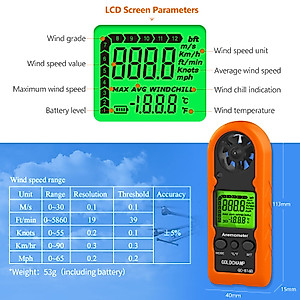 GOLDCHAMP Mini Anemometer Handheld, Digital Wind Speed Meter Anemometer Handheld Wind Gauges for Measuring Wind Speed Temperature and Wind Chill for Shooting Windsurfing Fishing Hunting