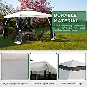 Gazebo Canopy, 10x10 Outdoor Gazebo Backyard Canopy Tent with Mosquito Netting and Double Roof for Party, Wedding, BBQ and Event