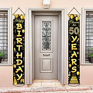 50th Birthday Party Banner Decorations for Women Men 50 Year Old Door Banners Signs Black Gold Cheers to 50 Years Brithday Party Supplies Welcome Porch Sign for Indoor Outdoor (50th)