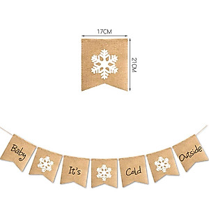 SWYOUN Burlap Baby It's Cold Outside Banner Winter Baby Shower Birthday Party Garland Mantel Fireplace Christmas Party Decoration