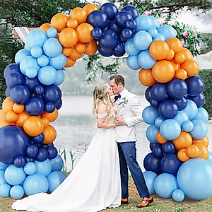 Blue and Orange Balloon Arch Kit, 112pcs Navy Blue and Orange Balloon Garland Kit, Light Blue and Orange Party Balloons for Boys Basketball Birthday Graduation Space Themed Party Decorations