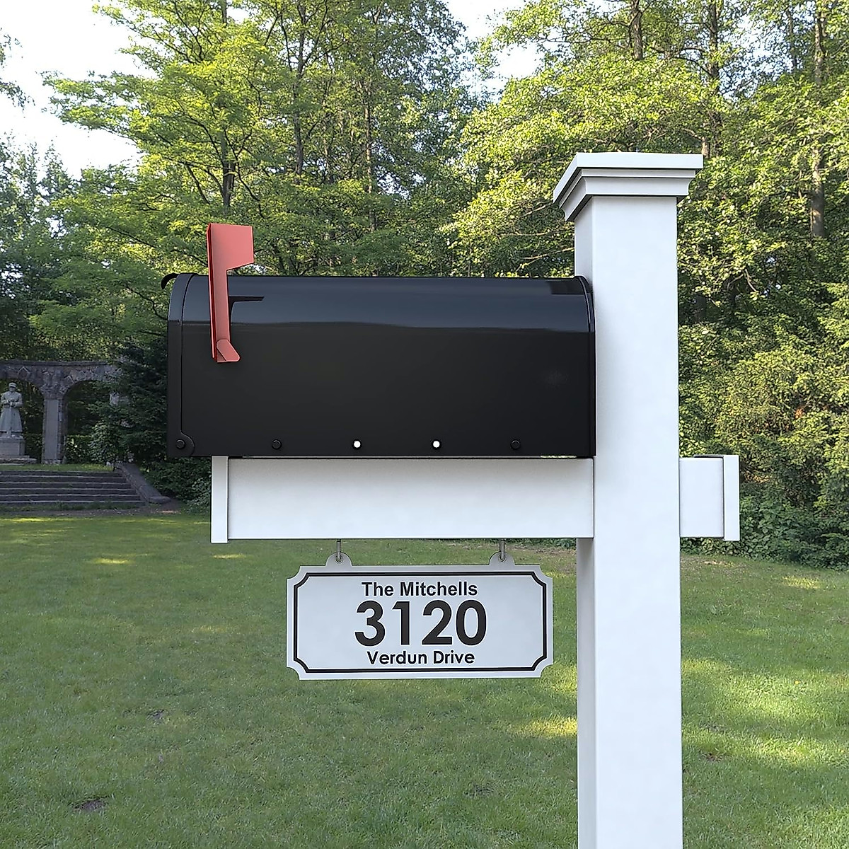 4Ever Products Vinyl Mailbox Post System - Includes Black Steel Mailbox and Custom Address Plate (White)