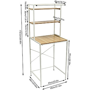 iSamLam Over Washer Dryer Standing Rack Stand with Adjustable Rubber Feet, Hanging Towels Organizer Laundry Products Storage Shelf for Bathroom Laundry Room Space Saver (White + Log)