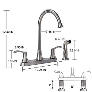 VALISY 3 Hole or 4 Hole Two Handle Kitchen Faucet with Side Sprayer, Commercial Lead-Free Brushed Nickel Kitchen Sink Faucets for Rv Kitchen Sinks with High-Arc Spout & Side Sprayer