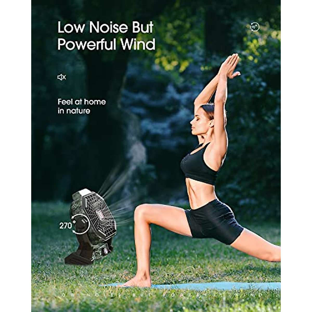 Camping Fan with LED Lantern, 10400mAh 8-Inch Rechargeable Outdoor Tent Fan, 270°Head Rotation, Stepless Speed and Quiet Battery Operated Personal USB Desk Fan for Camping, Office, Fishing, Travel