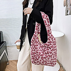 Women Plush Shoulder Bags Cute Bear Pattern Plush Tote Handbag Girls Shopping Dating Bag