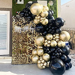 DKCPISCO Black Gold Balloons Garland Kit, 122PCS Black Metallic Gold Confetti Latex Balloons Arch Kit for Graduation Birthday Weddings with long strip and balloon dot glue