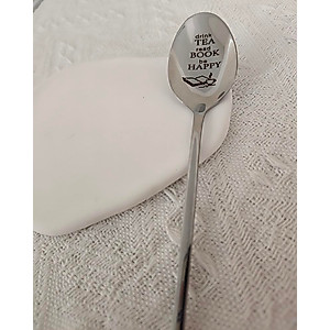 Tea Book Gifts Spoon for Women Men Drink Tea Read Book be Happy Spoon for Daughter Friends Tea Book Lover Gift for Teen Christmas Birthday Gifts for Tea Book Lover Spoons