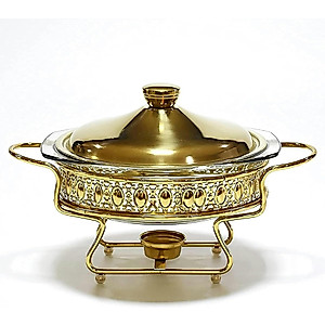 Chef Chafing Dish Buffet Set, Stainless Steel Chafer and Buffet Warmers Sets, Catering Buffet Mini Hot Pot Outdoor Picnic Household (Gold)