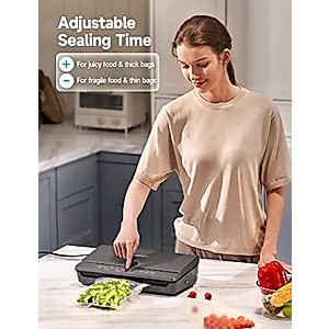 HiCOZY Vacuum Sealer Machine, Food Vacuum Sealer with Built-in Cutter and Bag Storage, Air Sealer Machine for Sous Vide and Food Storage with 10 BPA Free Vacuum Sealer Bag, 1 Roller Bag, Space Gray