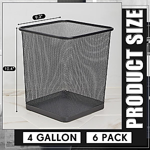 6 Pcs Black Mesh Trash Can 4 Gallon Wastebasket Square Trash Can Metal Wire Office Garbage Cans Lightweight Trash Bin for Bedroom Recycling Bin for Under Desk Bathroom Kitchen Home Dorm Living Room