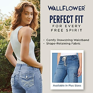 WallFlower Women's Tomboy Relaxed Cargo Denim Mid-Rise Insta Stretch Juniors Jeans, LT Carbon