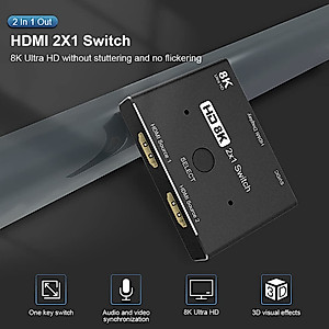 New 8K Switcher HEZOOMS HDMI 2.1 Switch Splitter 2 in1 Out Ultra HD 8K@60Hz 4K@120Hz High Speed 48Gbps Switch Adapter with Switch Button for Computer Laptop 2 Sources to 1 Display