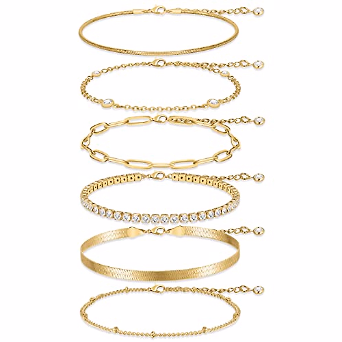 Gold Bracelets Sets for Women Girls, 14K Real Gold Plated Dainty Beaded Layered Bracelets, Simple Chain Tennis Bracelets Pack with Zirconia, Jewelry Gifts.