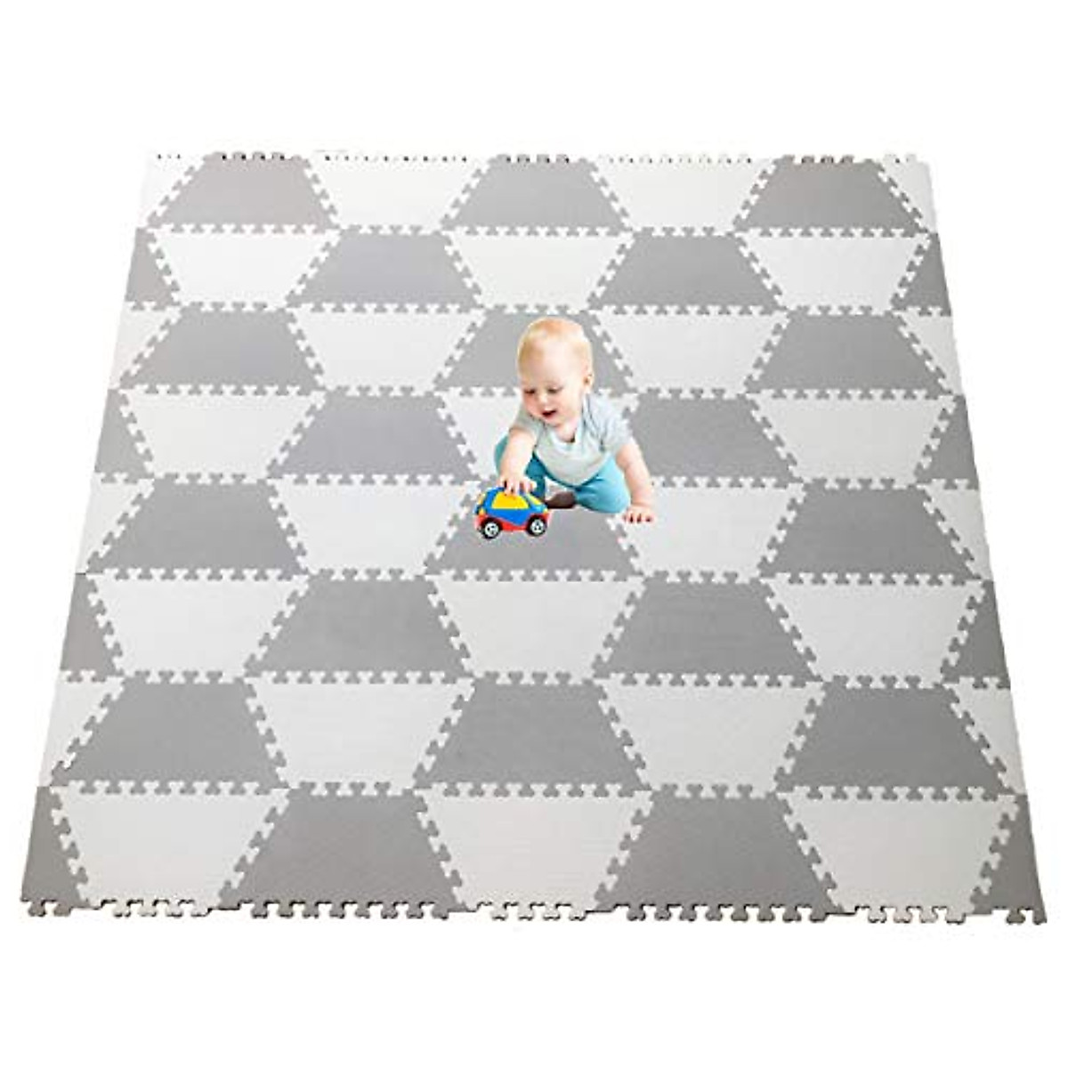 Red Suricata Playspot Foam Hexamat – Geo Interlocking Baby Play Mat - Baby Playmat for Kids, Infants & Toddlers – 79” x 60” or 74” x 63” Rubber Foam Floor Puzzle Mats Tiles (Ghost White/Grey