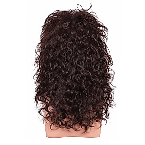 FantaLook 70 80s Long Curly Dark Brown Cosplay Wig with Necklace and Mater Bracelet for Halloween