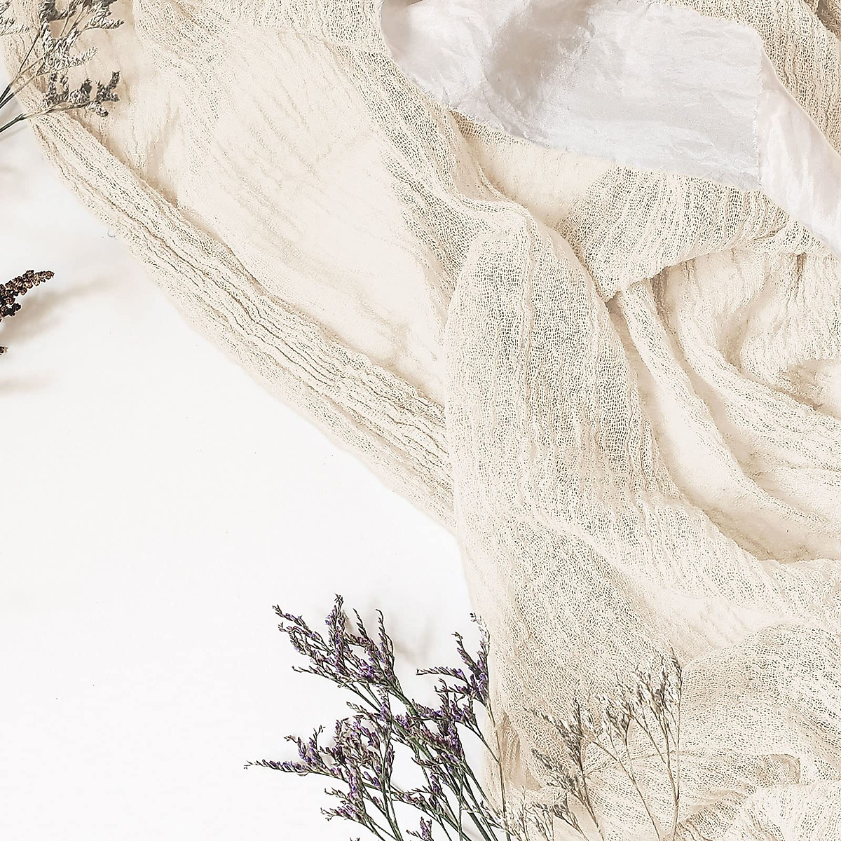 10 Pack Cheesecloth Table Runners Wide Gauze Table Runners Boho Table Runners for Bridal Shower Wedding Birthday Party Table Decorations (Beige, 35 x 157 Inch)