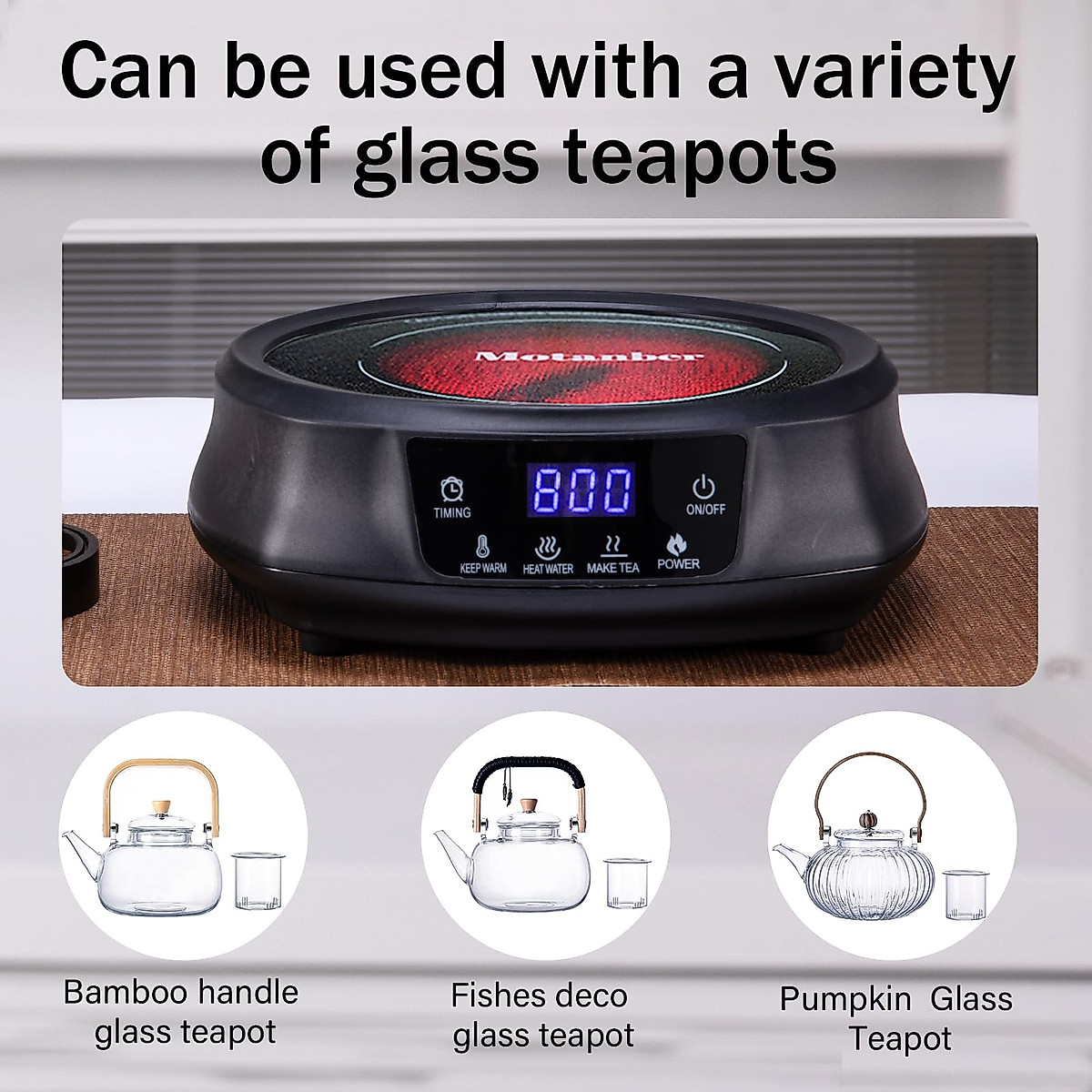 Motanber Mini Electric Stove,800W Hot Plates with 6.1”Countertop Single Burner,8 Level Temperature Control,Portable Compact Induction Cooktop,Easy to Clean,for Boiling Water, Making Tea(Black)