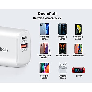 USB C Fast Charger, Hadisala 20W Dual-Port PD USB C/QC 3.0 Wall Charger, Portable Travel Power Adapter Cell Phone Charger Compatible with iPhone 14 Pro Max/Mini, iPad Pro, AirPods Pro, Galaxy and More
