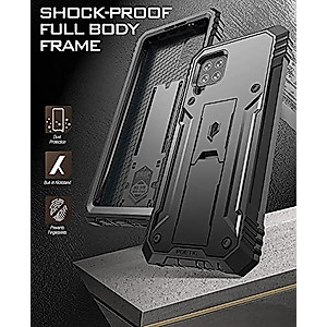 Poetic Revolution Case for Samsung Galaxy A42 5G, Built-in Screen Protector Work with Fingerprint ID, Full Body Rugged Shockproof Protective Cover Case with Kickstand, Black