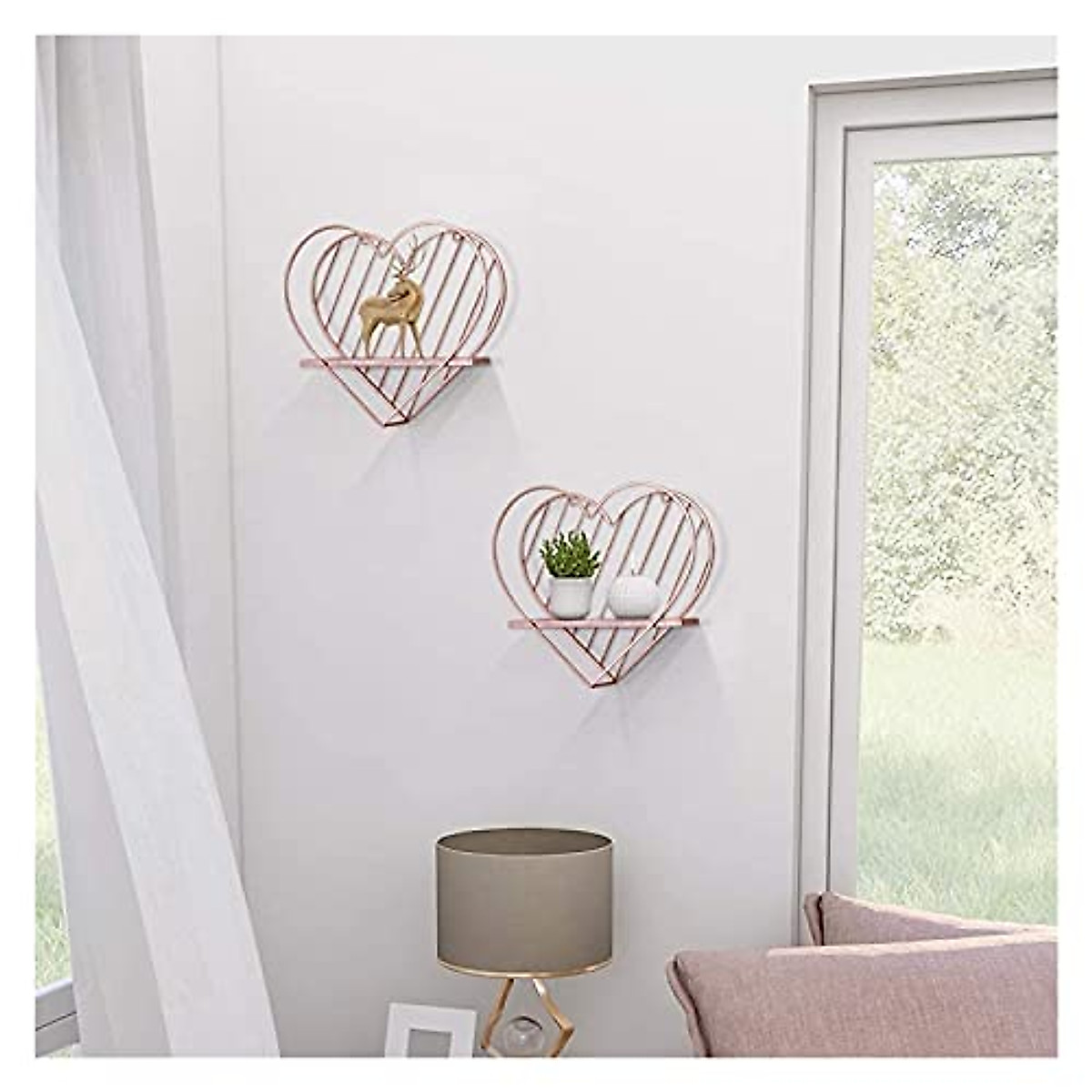 JJYGYTG Shelf Wall Shelf Rose Gold Decorative Shelf Metal Heart-Shaped Shelf Living Room Bathroom (Color : Black)
