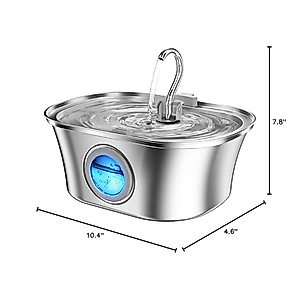 Cat Water Fountain with Water Level Window, HICC PULE 108oz/3.2L Stainless Steel Automatic Pet Water Fountain, Dishwasher Safe Dog Water Dispenser with Ultra-Quiet Pump, Multi-Filtration System