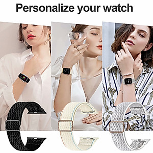 Swhatty Stretchy Nylon Solo Loop Bands Compatible with Apple Watch 45mm 41mm 44mm 40mm 42mm 38mm, Adjustable Braided Sport Elastics Women Men Strap for iWatch Series 9 8 7 6 5 4 3 2 1 SE, 3 Pack T 38