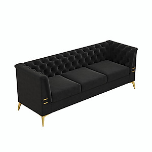 ERYE Mid-Century Modern Velvet Chesterfield Button Upholstered 3 Seaters Sofa Couch, Golden Legs, Flared Padded Armrest,Removable Cushions Cover for Living Room,Bedroom,Office,Apartment, Dorm