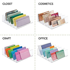 mDesign Plastic Purse Organizer for Bedroom Closet, Shelf Storage - Holds Woman's Purse, Hanging Bag, Zipper Handbag, Tote, Perfect for Space Saving - 5 Sections - Lumiere Collection - Clear