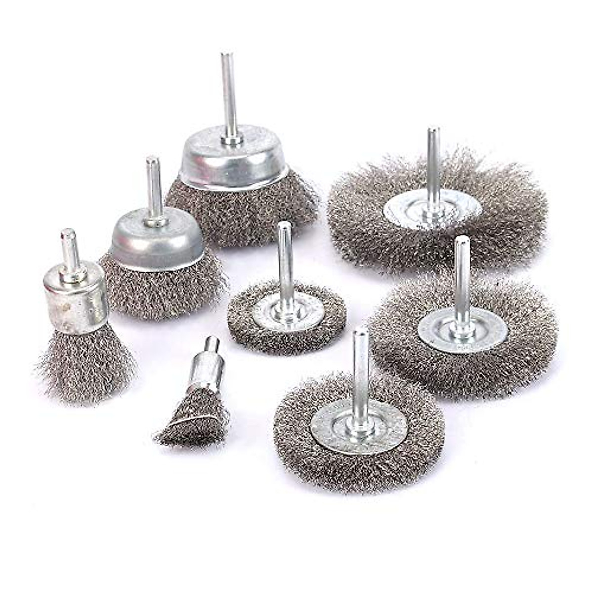 8Pcs Stainless Steel Wire Brushes Wheel kit for Drill with 1/4"shank 0.13mm