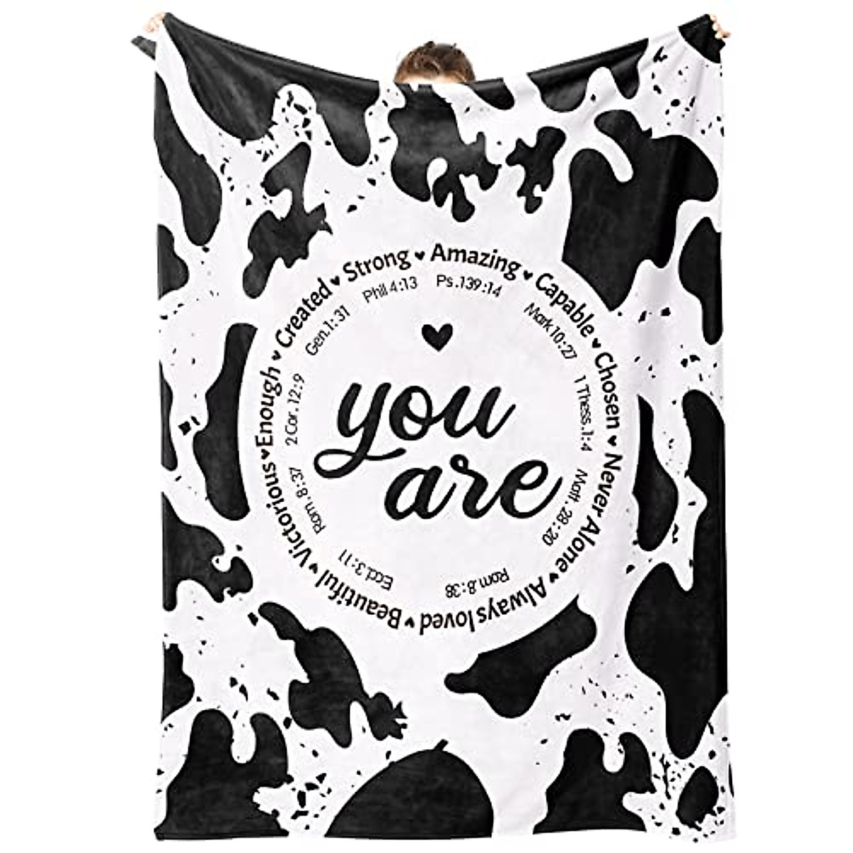 Cow Gifts for Women, Bible Verse and Cow Print Blanket, Unique Birthday Inspirational Throw Blanket Present, Soft Flannel Blanket Christian Gift for Her, Friend
