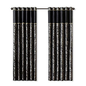 Black Curtains For Living Room , Traditional Back Tab Curtains For Bedroom , Aubrey Jacquard Rod Pocket Window Curtains , 50x84", 2-Panel Pack