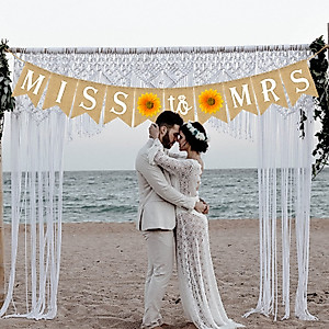 Doumeny From Miss to Mrs Burlap Banner Artificial Sunflower Bunting Garland Bridal Shower Party Banner Jute Wedding Bunting Banner for Bachelorette Engagement Announcement Anniversary Party Decoration