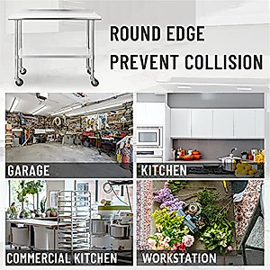 VKKILPEE Stainless Steel Table for Prep & Work 24 x 30 Inches with Caster Wheels, Kitchen Island Cart, NSF Commercial Heavy Duty Table with Undershelf & Backsplash for Restaurant, Home and Hotel