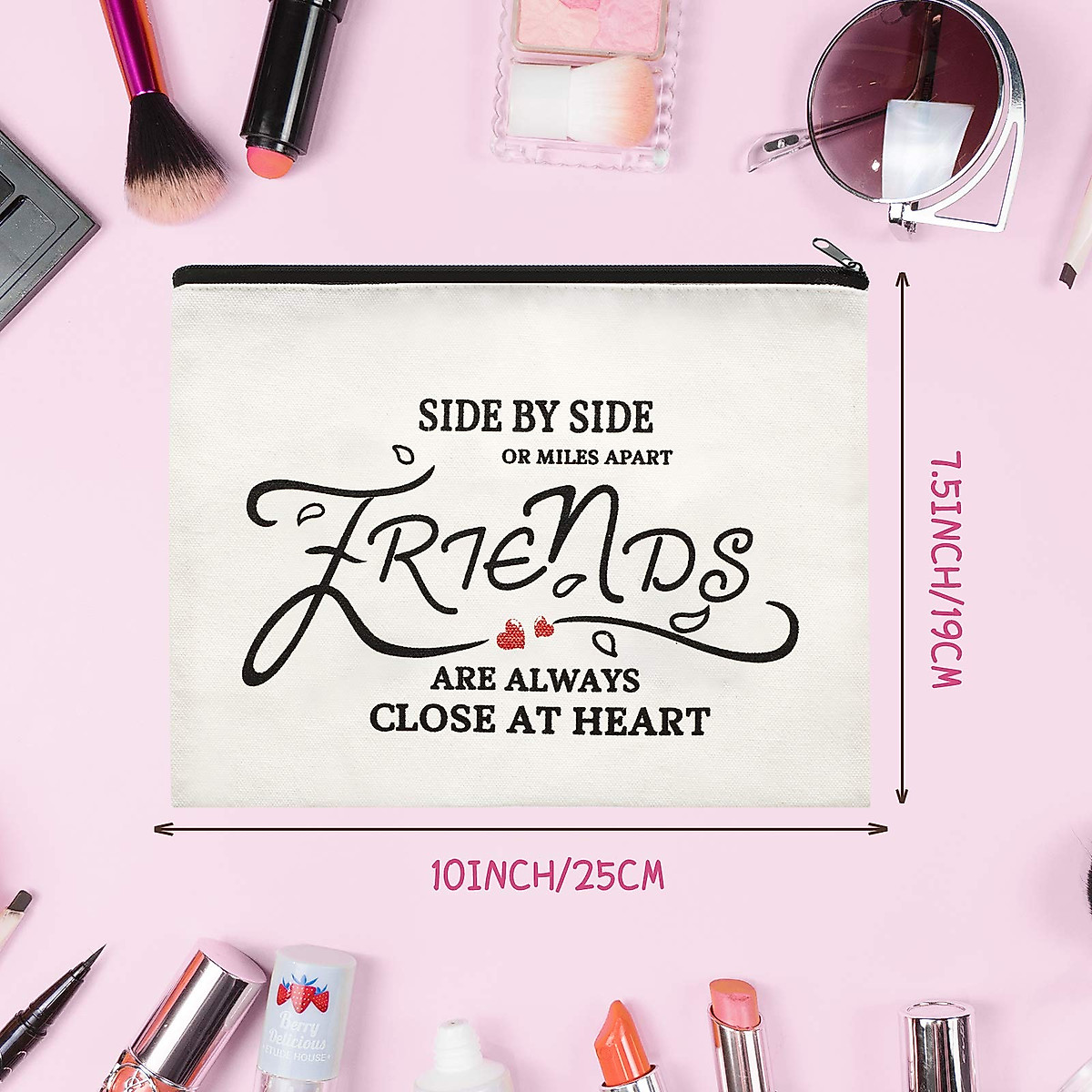 6 Pieces Good Friends Makeup Cosmetic Bags Weekend Trip Gifts Birthday Gifts for Women Portable Makeup Bags Weekend Gifts for Women Travel Retirement Anniversary Present (Classic Style)