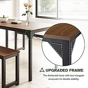 IMUsee 45" Dining Table Set for 4, 3-Pieces Kitchen & Dining Room Sets with Benches, Metal Frame and Wood Board, Sturdy Structure, Easy Assembly, Small Space Dinette, Walnut & Black