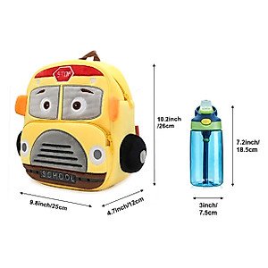 NICE CHOICE Toddler Backpack for Boys Girls, 10" Car Preschool Bag Plush Cartoon Bookbag for Little Boys Girls Kids (School Bus)