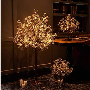 Hairui Lighted Gypsophila Tree 4FT 90 LED Artificial Baby Breath Flowers with Lights for Wedding Party Winter Christmas Holiday Decoration