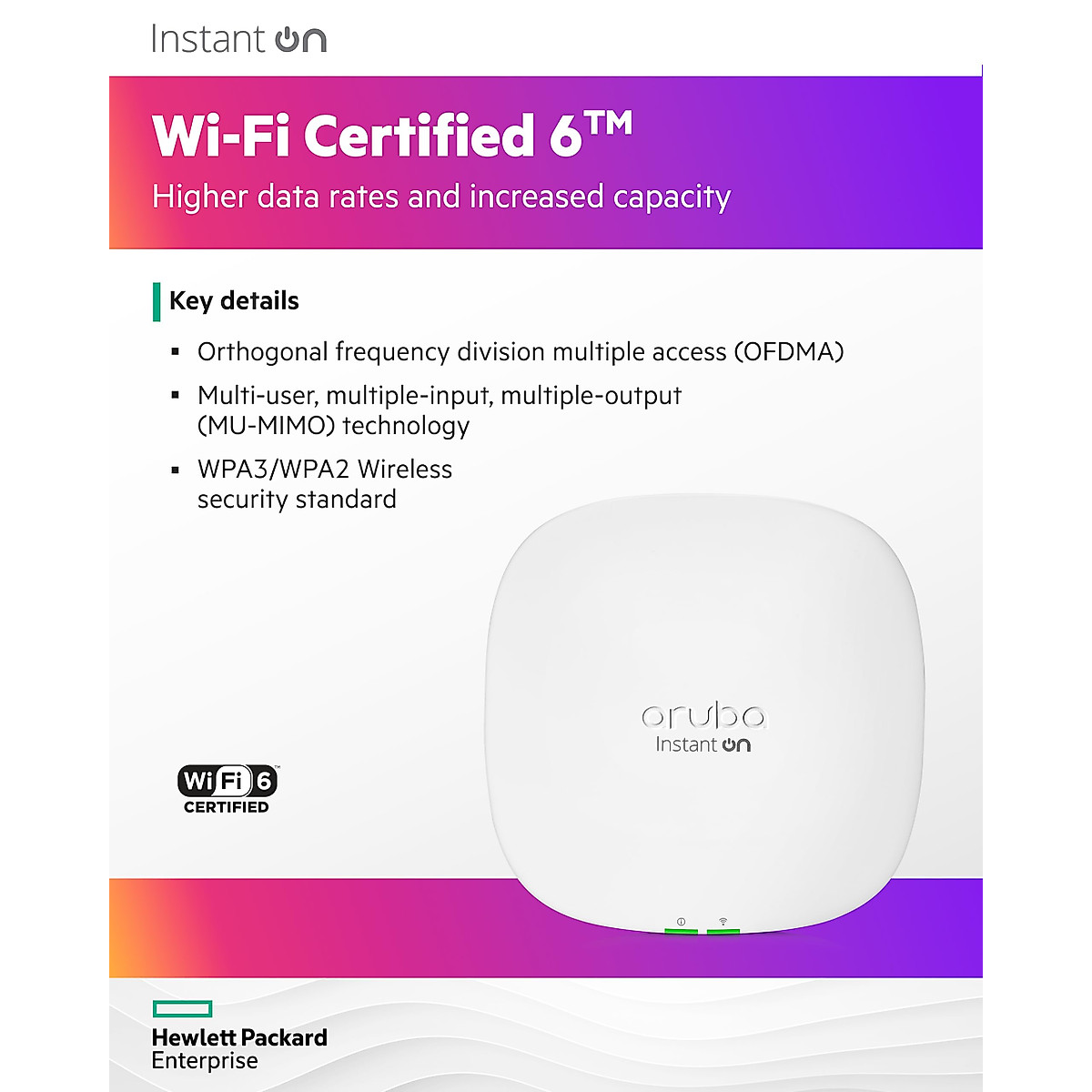 HPE Networking Instant On Access Point AP25 4x4 WiFi 6 Indoor Wireless Access Point | Power Source Not Included | US Model (R9B27A)
