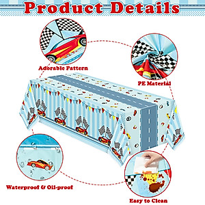 BkeeCten 3PCS Racing Car Party Tablecloth Decoration Checkered Flag Race Car Disposable Plastic Rectangular Table Covers for Kids Boys Birthday Racing Car Party Baby Shower Decor Supplies, 54X108inch