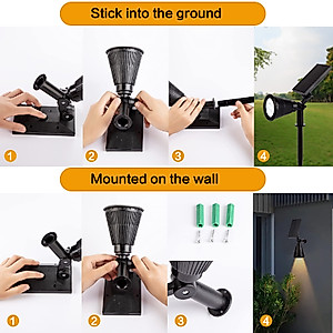 THALIA 7 Led Solar Lights Outdoor 4 Pack Solar Spot Lights Waterproof Solar Powered Landscape Spotlights Outdoor Pathway Lights Suit for Garden, Patio Yard (White light)