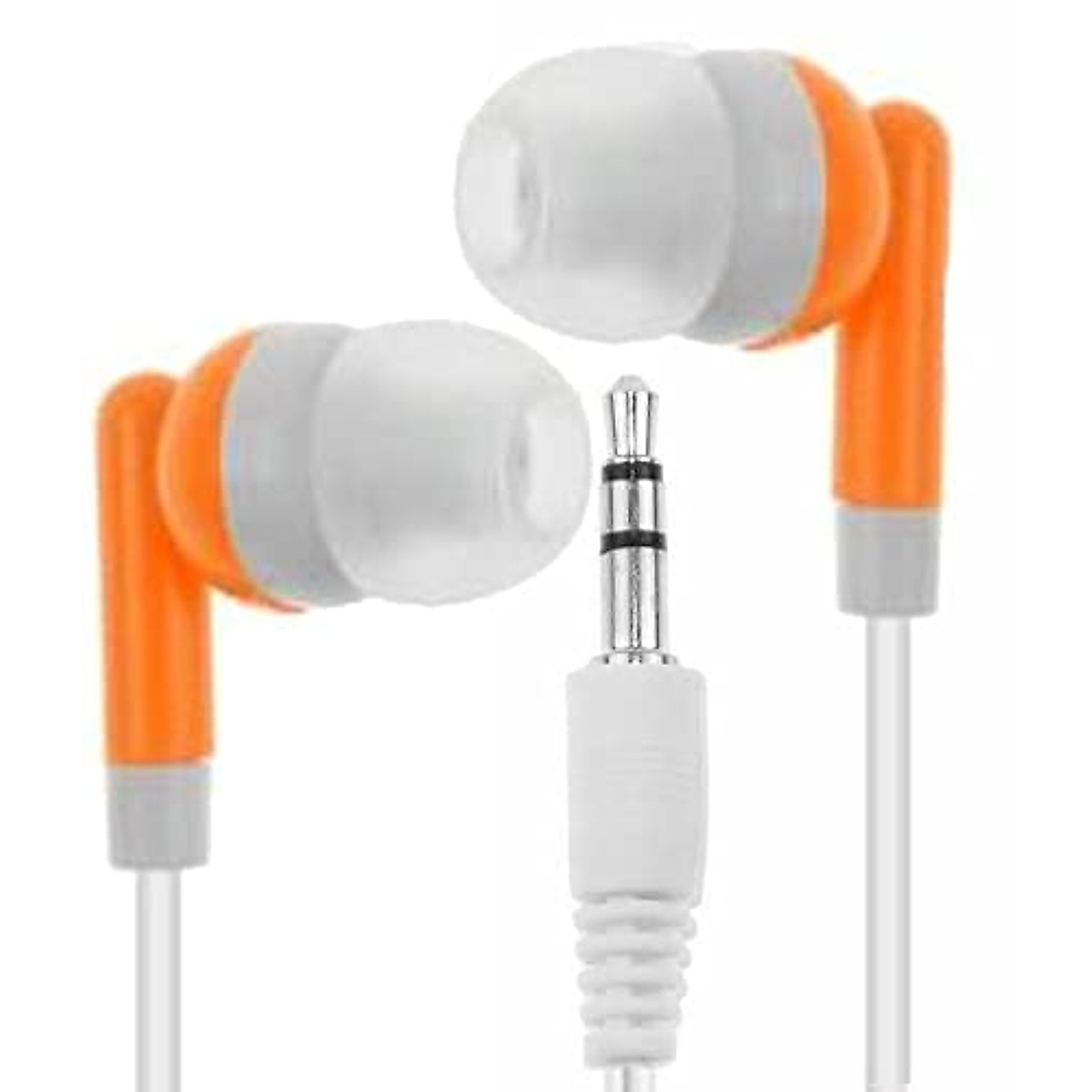 LowCostEarbuds Bulk Pack of 25 Orange/White Earbuds/Headphones - Individually Wrapped