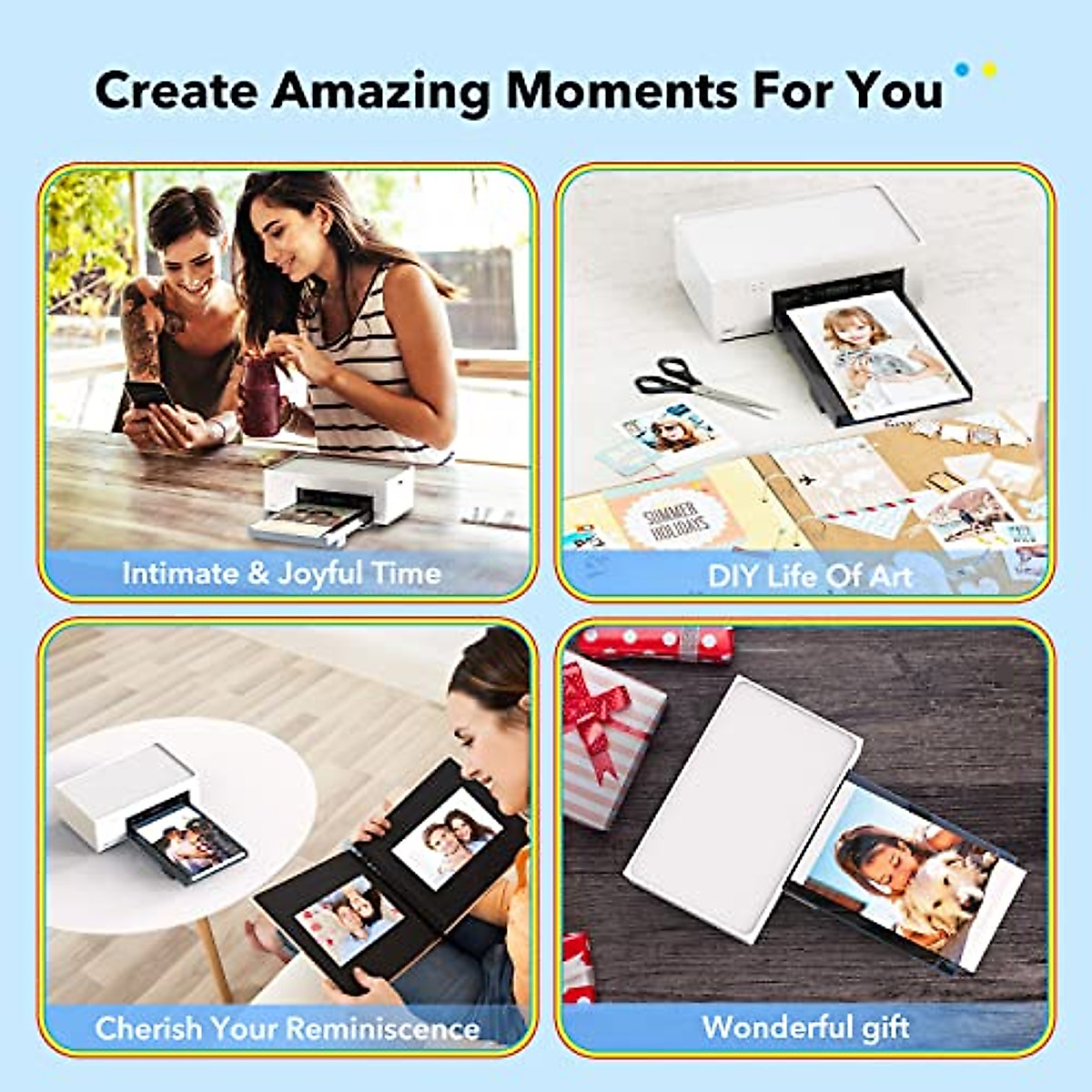 Liene 4x6'' Photo Printer, Wi-Fi Picture Printer, 20 Sheets, Full-Color Photo, Instant Photo Printer for iPhone, Android, Smartphone, Thermal dye Sublimation, Portable Photo Printer for Home Use