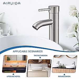 Airuida Wall Mount Kitchen Sink Faucet with Sprayer Brushed Nickel Wall Mounted Kitchen Faucet 8 Inch Center Bowl Vessel Sink Faucet Single Handle Single Hole Bathroom Sink Faucet Lavatory Vanity Bath