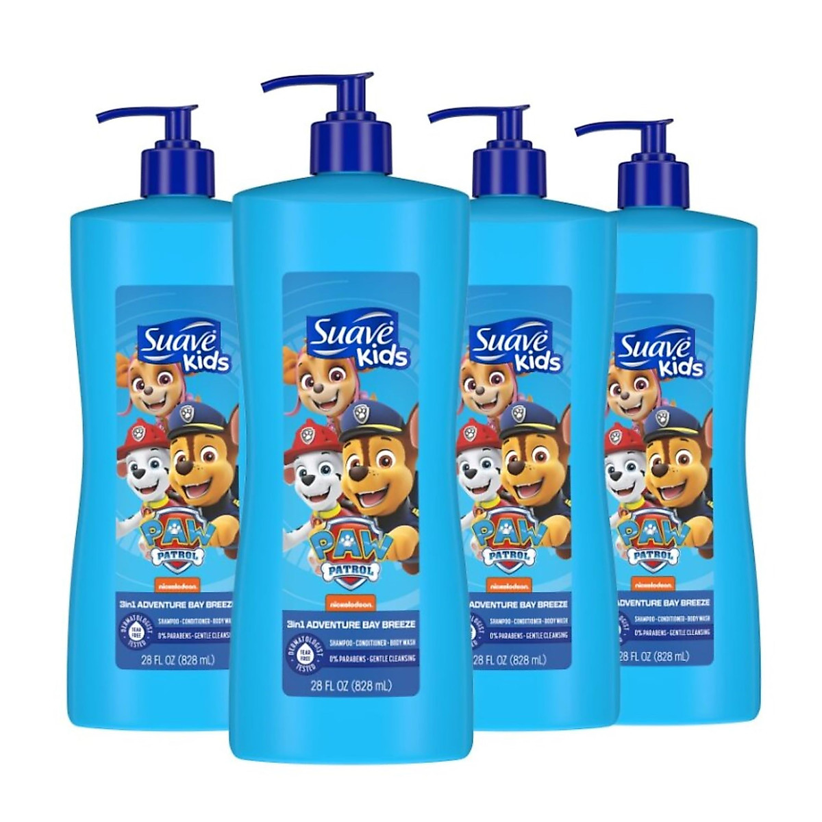 Suave Kids 3-in-1 Shampoo, Conditioner, Body Wash Paw Patrol Adventure 28 FL oz, (Pack of 4)